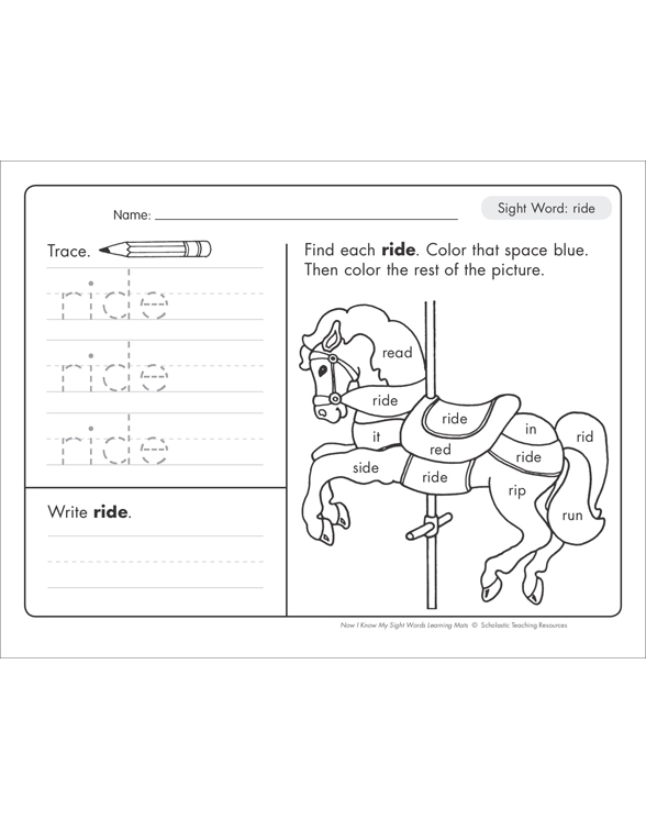 Sight Word (ride): Sight Words Learning Mat | Printable Skills Sheets