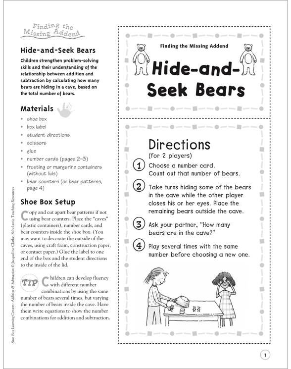Hide-and-Seek Bears: Addition & Subtraction Learning Center | Printable ...
