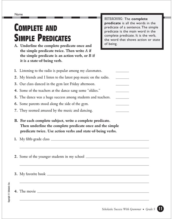 Complete And Simple Predicates Worksheets