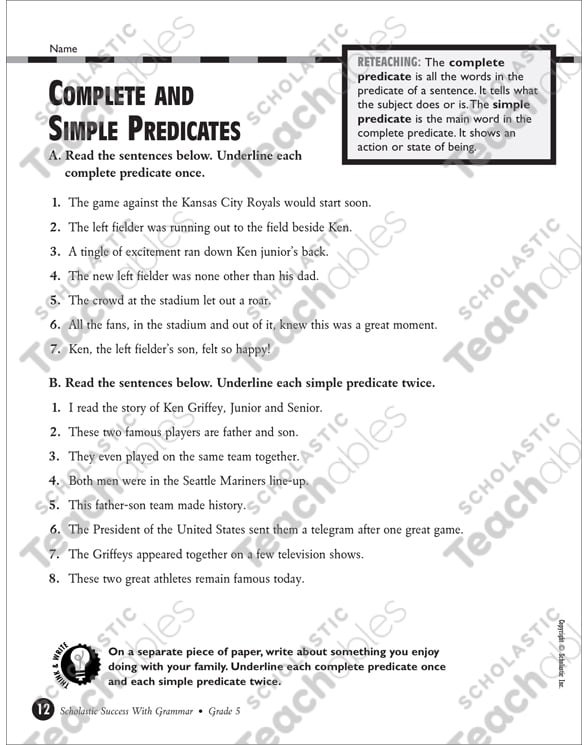 Complete And Simple Predicates Worksheets