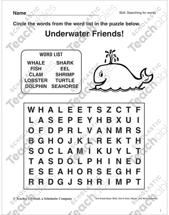 Word Searches For 2nd Grade