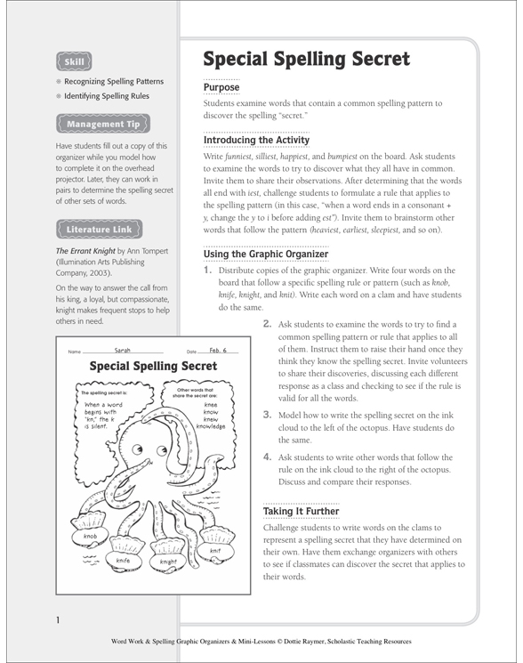 Special Spelling Secret: Organizer & Mini-Lesson | Printable Graphic ...