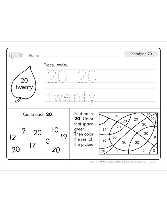 Identifying 20 and Twenty/Counting to 20: Number Learning Mats ...
