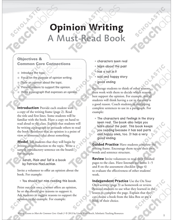 A Must-Read Book: Grade 3 Opinion Writing Lesson | Printable Assessment ...