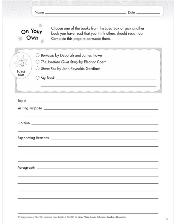 A Must-Read Book: Grade 3 Opinion Writing Lesson | Printable Assessment ...