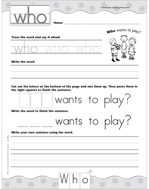 Who: Interactive Practice Page | Printable Skills Sheets, Cut and Pastes