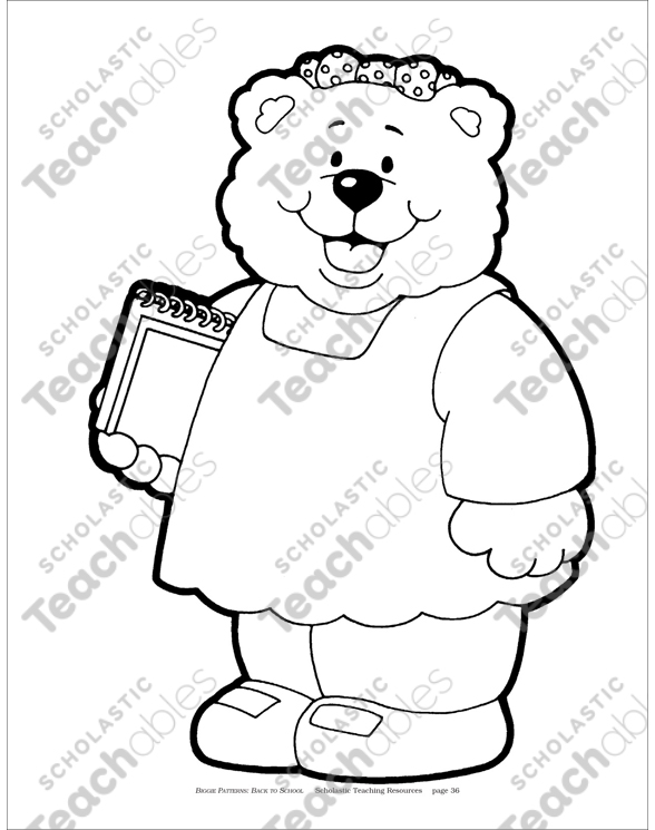 bear reading a book coloring page