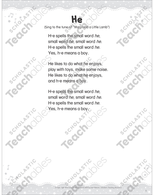 He: Sight Word Song and Mini-Book | Printable Mini-Books