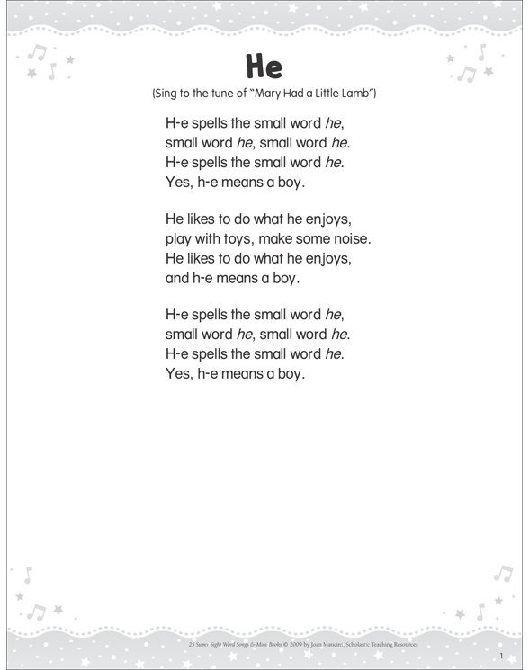 He: Sight Word Song and Mini-Book | Printable Mini-Books