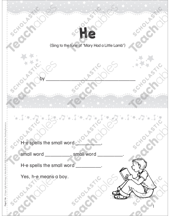 He: Sight Word Song and Mini-Book | Printable Mini-Books