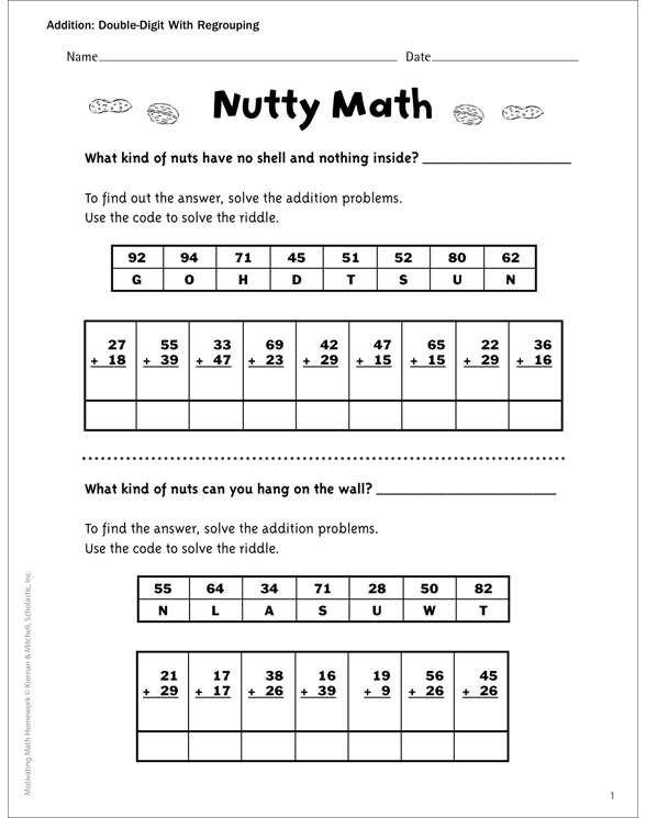 Nutty Math (Double-Digit With Regrouping) | Printable Skills Sheets