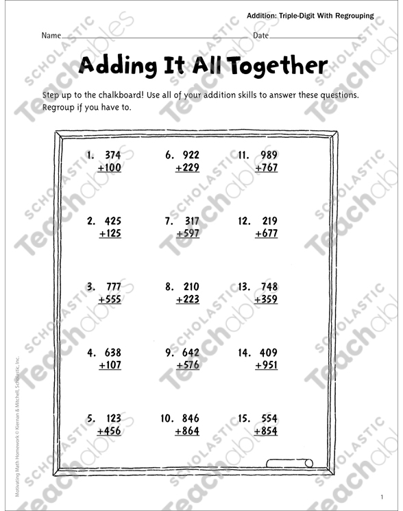 Adding It All Together (Triple-Digits/Regrouping) | Printable Skills Sheets