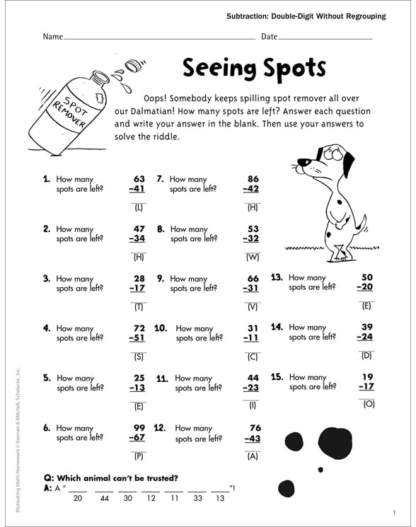 Seeing Spots (Double-Digits/No Regrouping) | Printable Skills Sheets