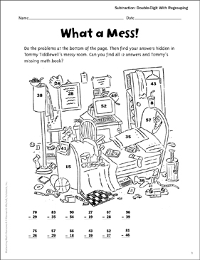 What a Mess! (Double-Digit Subtraction/Regrouping) | Printable Skills ...