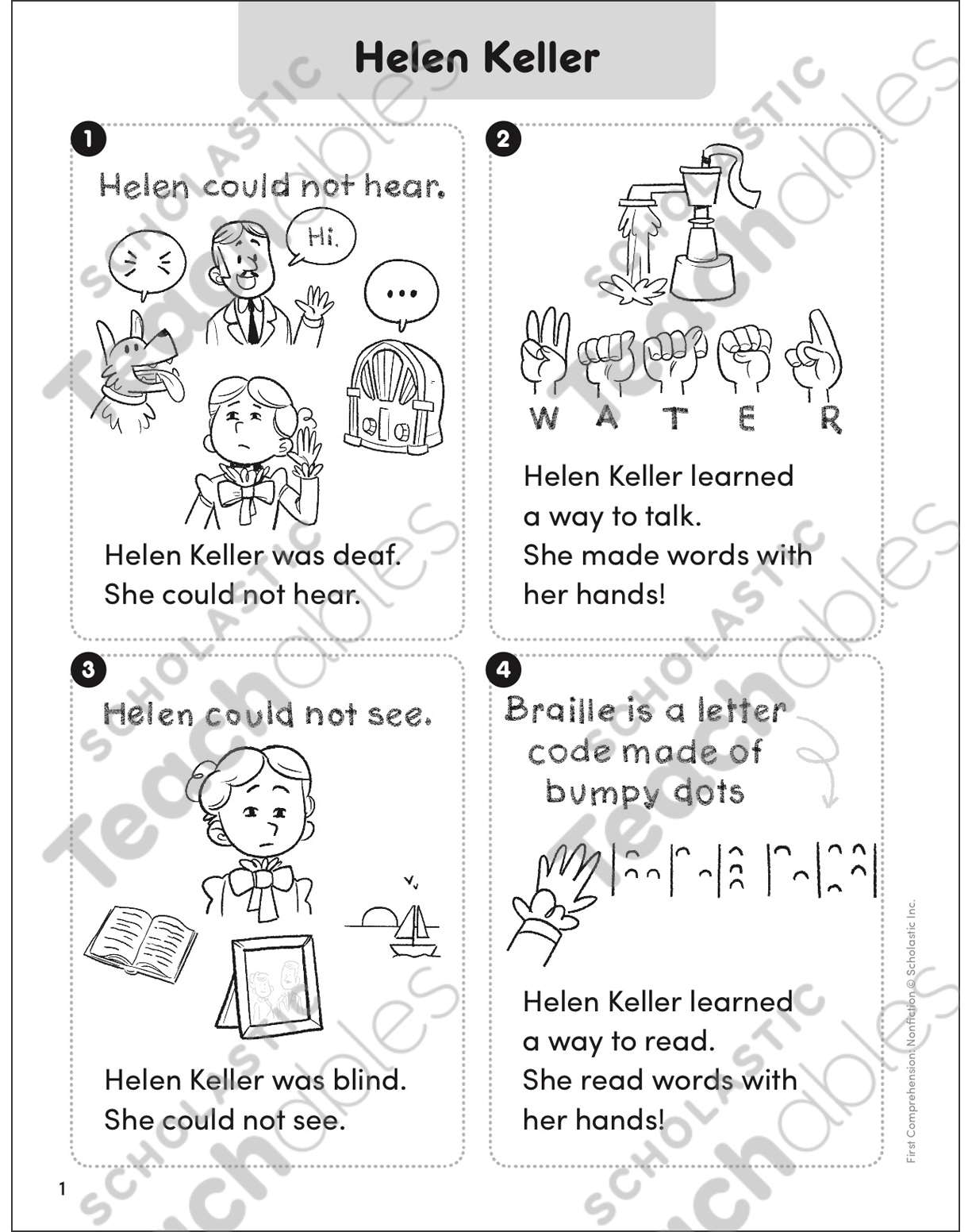 Helen Keller: First Comprehension (Nonfiction) | Printable Skills Sheets Helen Keller: First Comprehension (Nonfiction) | Printable Skills Sheets
