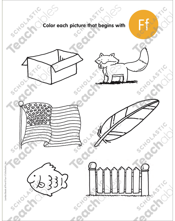 Color the Pictures That Begin With Ff | Printable Skills Sheets