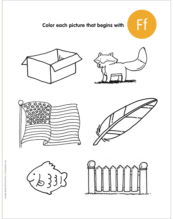 Color the Pictures That Begin With Ff | Printable Skills Sheets