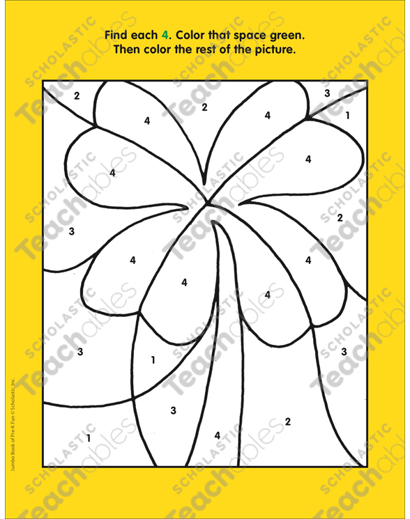Green Shamrock (Number 4): Color-by-Numbers Page | Printable Hidden ...