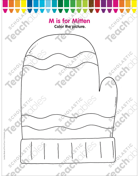 M is for Mitten: Coloring Page | Printable Coloring Pages