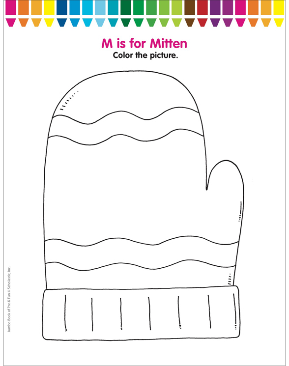 M is for Mitten: Coloring Page | Printable Coloring Pages