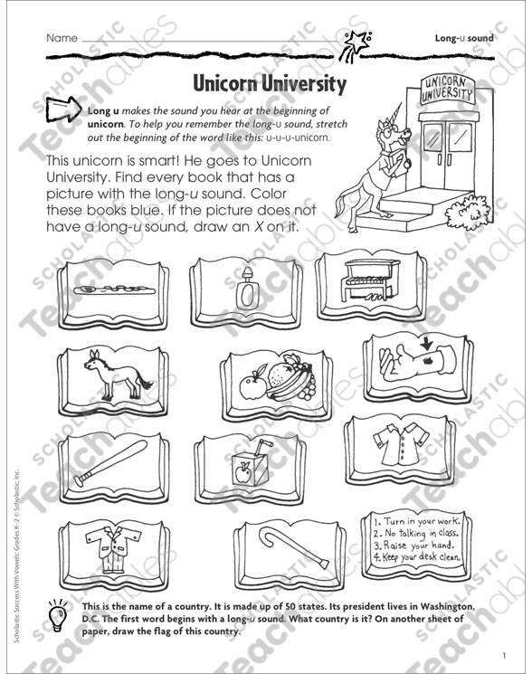 Unicorn University (Long–u Sound) | Printable Skills Sheets