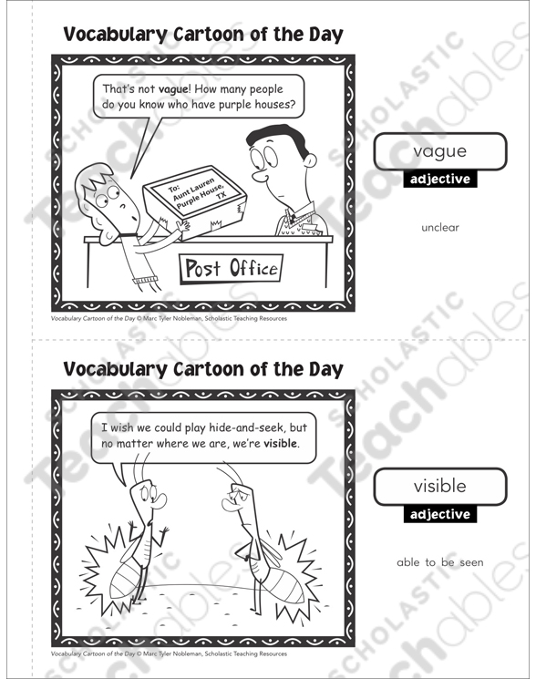 Adjectives (vague/visible): Vocabulary Cartoons | Printable Skills Sheets