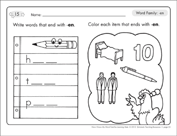 word family coloring sheets