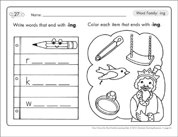 word families coloring sheets