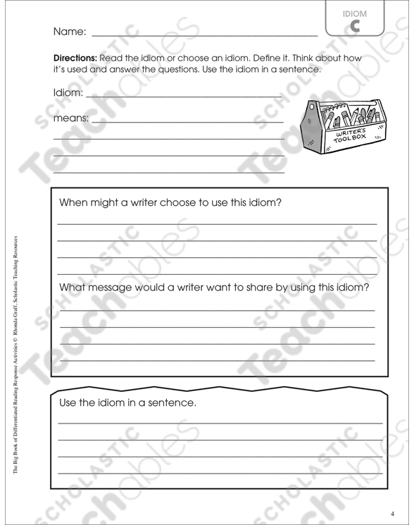 Idiom: Differentiated Reading Response | Printable Graphic Organizers