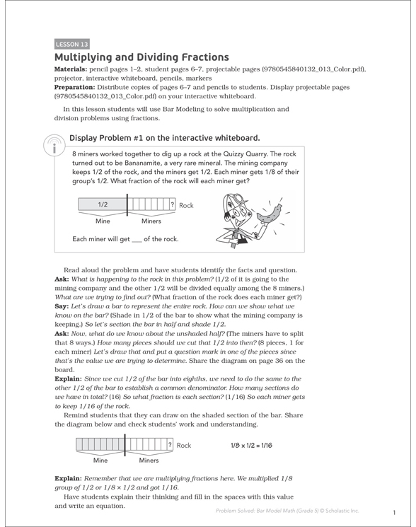 Multiplying and Dividing Fractions: Bar Model Math | Printable Skills ...