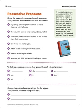 Possessive Pronouns Grade 3 Printable Test Prep Tests