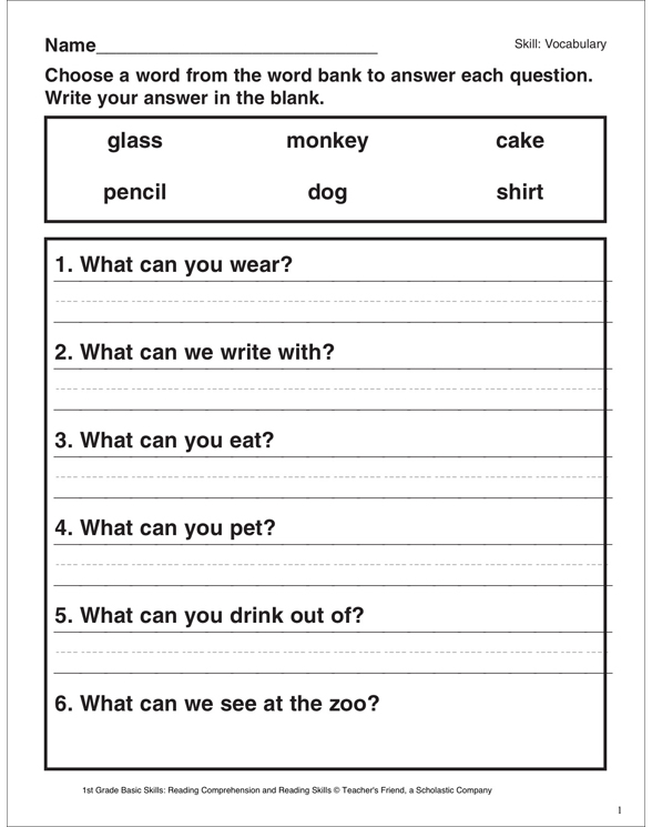 Vocabulary: Basic Skills Practice | Printable Skills Sheets