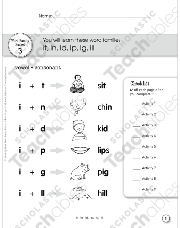 Word Family Packet: Short i (CVC) | Printable Skills Sheets