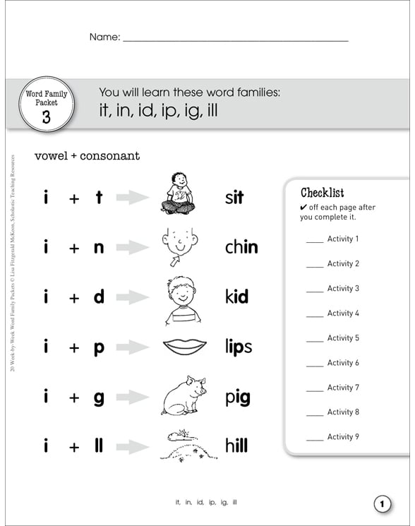 Word Family Packet: Short i (CVC) | Printable Skills Sheets