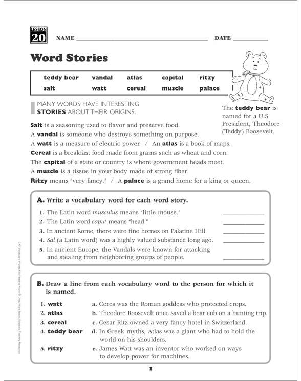 Word Stories: Grade 3 Vocabulary | Printable Skills Sheets
