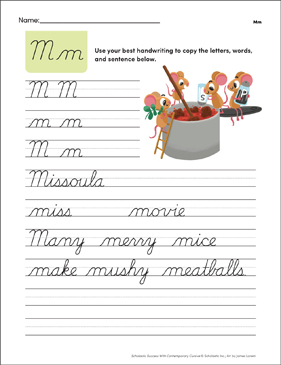 letter m cursive words
