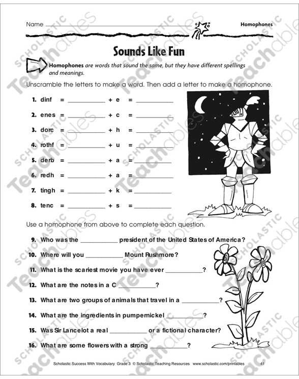 Sounds Like Fun (Homophones) | Printable Skills Sheets