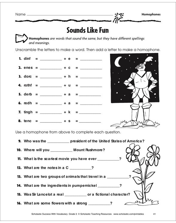 Sounds Like Fun (Homophones) | Printable Skills Sheets