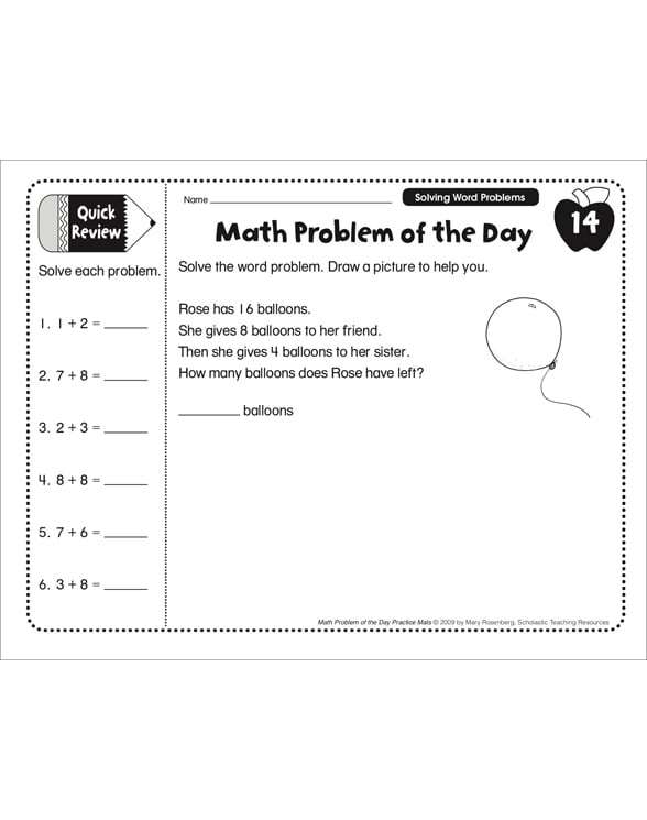 Solving Word Problems: Problem of the Day | Printable Skills Sheets