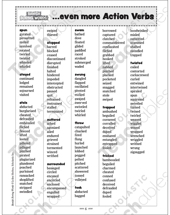 action words examples list