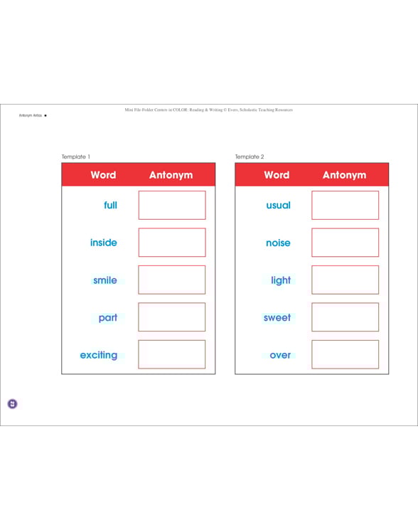 Antonym Antics: File-Folder Center | Printable File Folder Games and ...