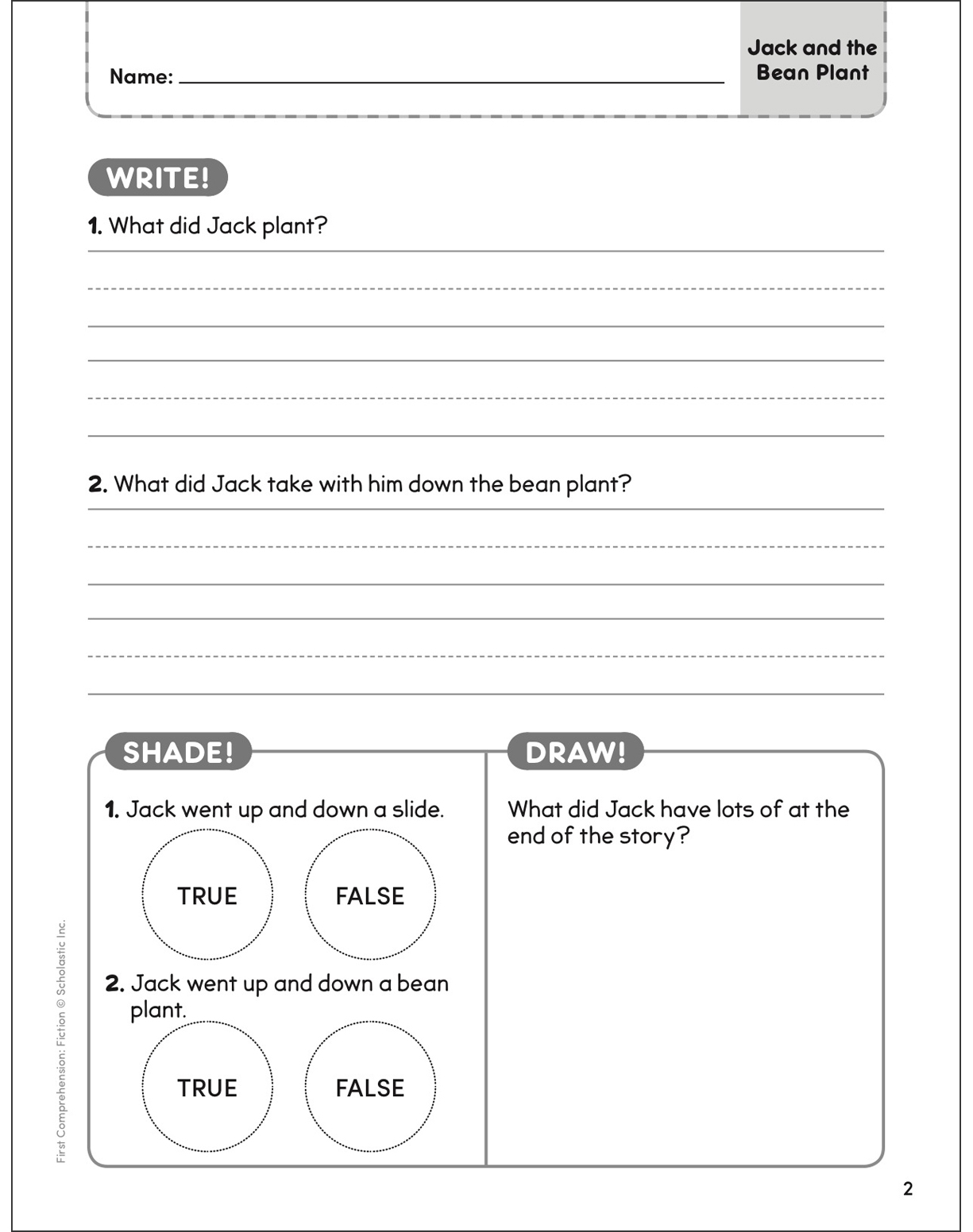 Jack & the Bean Plant: First Comprehension (Fiction) | Printable Skills ...