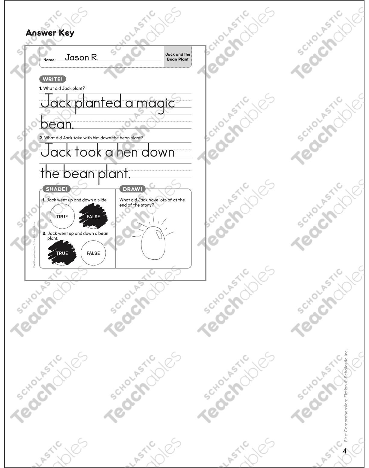 Jack & the Bean Plant: First Comprehension (Fiction) | Printable Skills ...