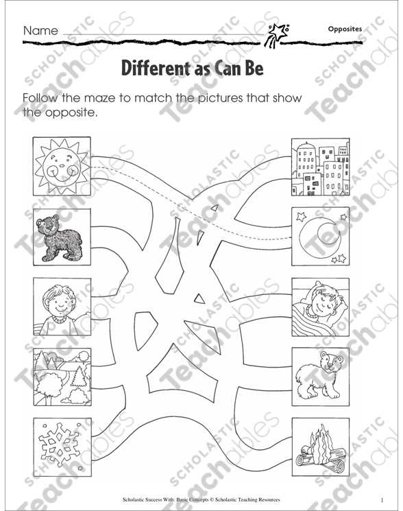 Different as Can Be (Opposites) | Printable Skills Sheets and Mazes