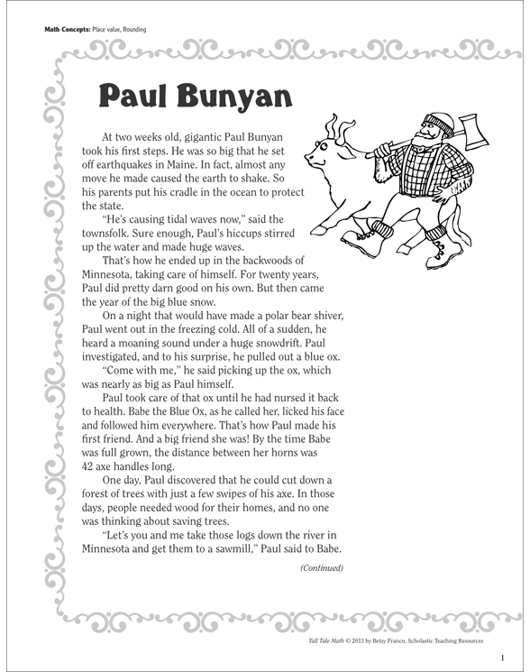 Paul Bunyan (Place Value, Rounding): Tall Tale Math | Printable Skills ...