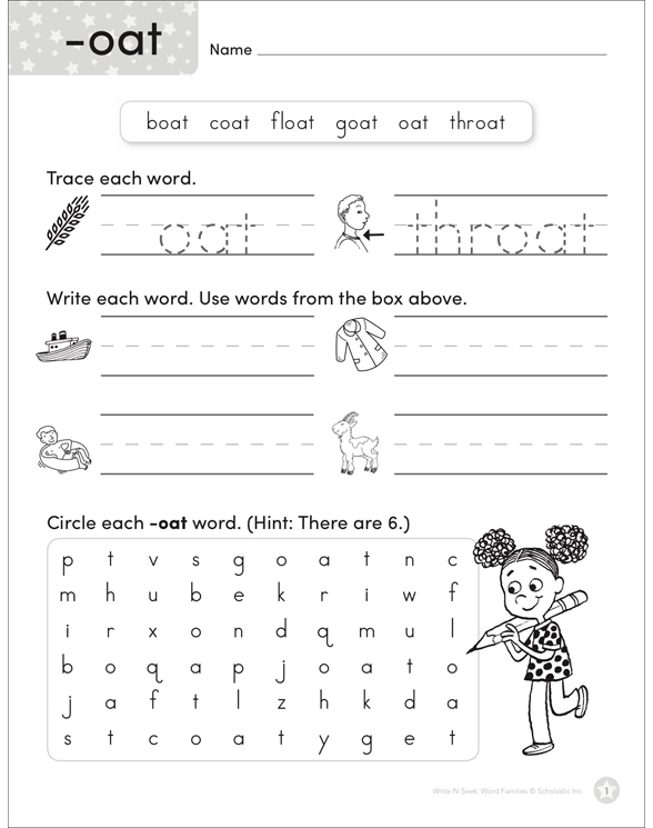 Word Family -oat: Write-N-Seek Practice Page | Printable Word Searches