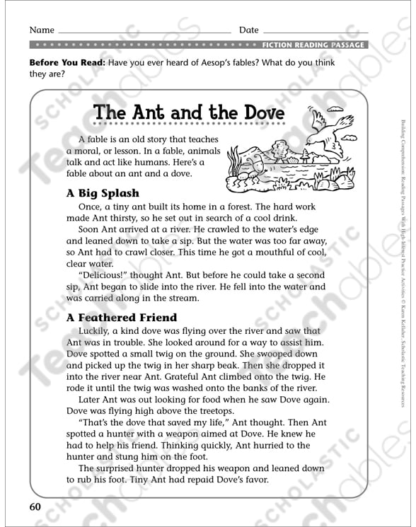 Ant and Dove: Comprehension Passage | Printable Skills Sheets