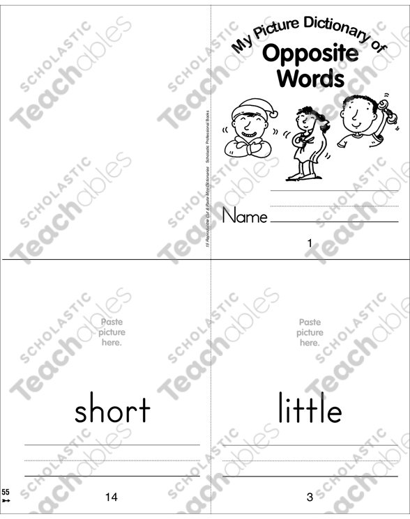Opposites Words: Picture Dictionary | Printable Mini-Books, Cut and Pastes