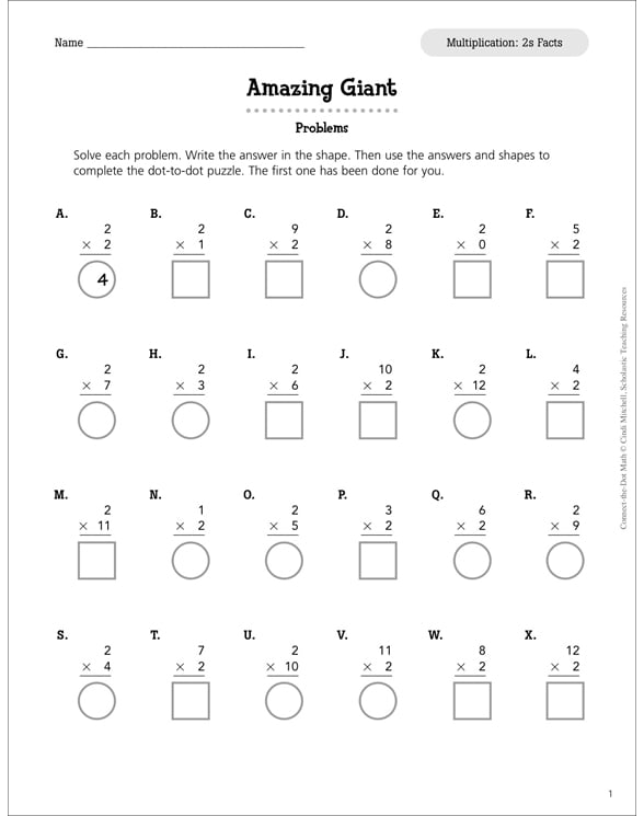 Amazing Giant: Connect-the-Dot Multiplication | Printable Connect the ...