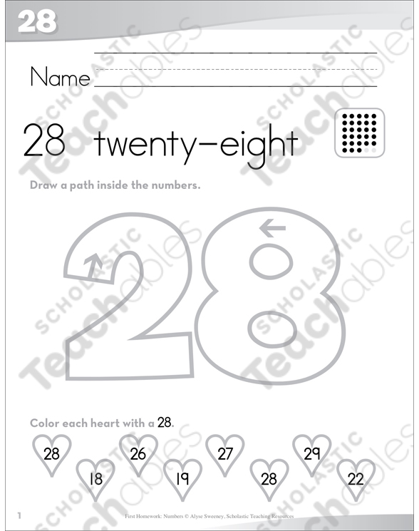Number 28 (twenty-eight): Send-Home Pages | Printable Skills Sheets